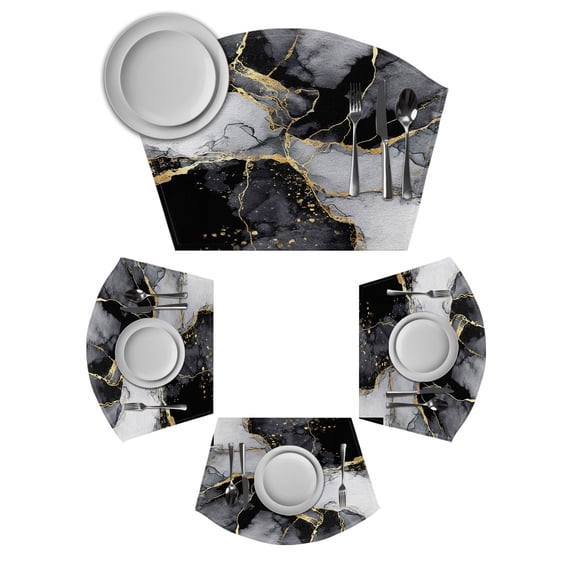 Black Grey Marble Round Table Placemats Set of 2 Wedge Placemats ...