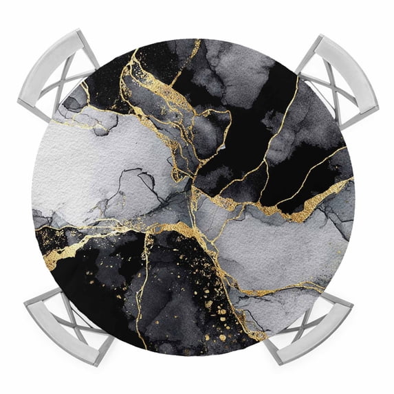 Black Grey Marble Round Tablecloth for 55-60 Inch Tables,Fitted Table ...