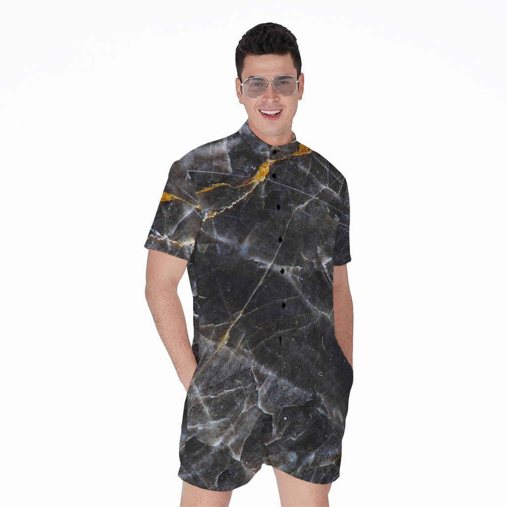 Black Grey Marble Short Sleeve Men'S Rompers Casual Summer Jumpsuits ...