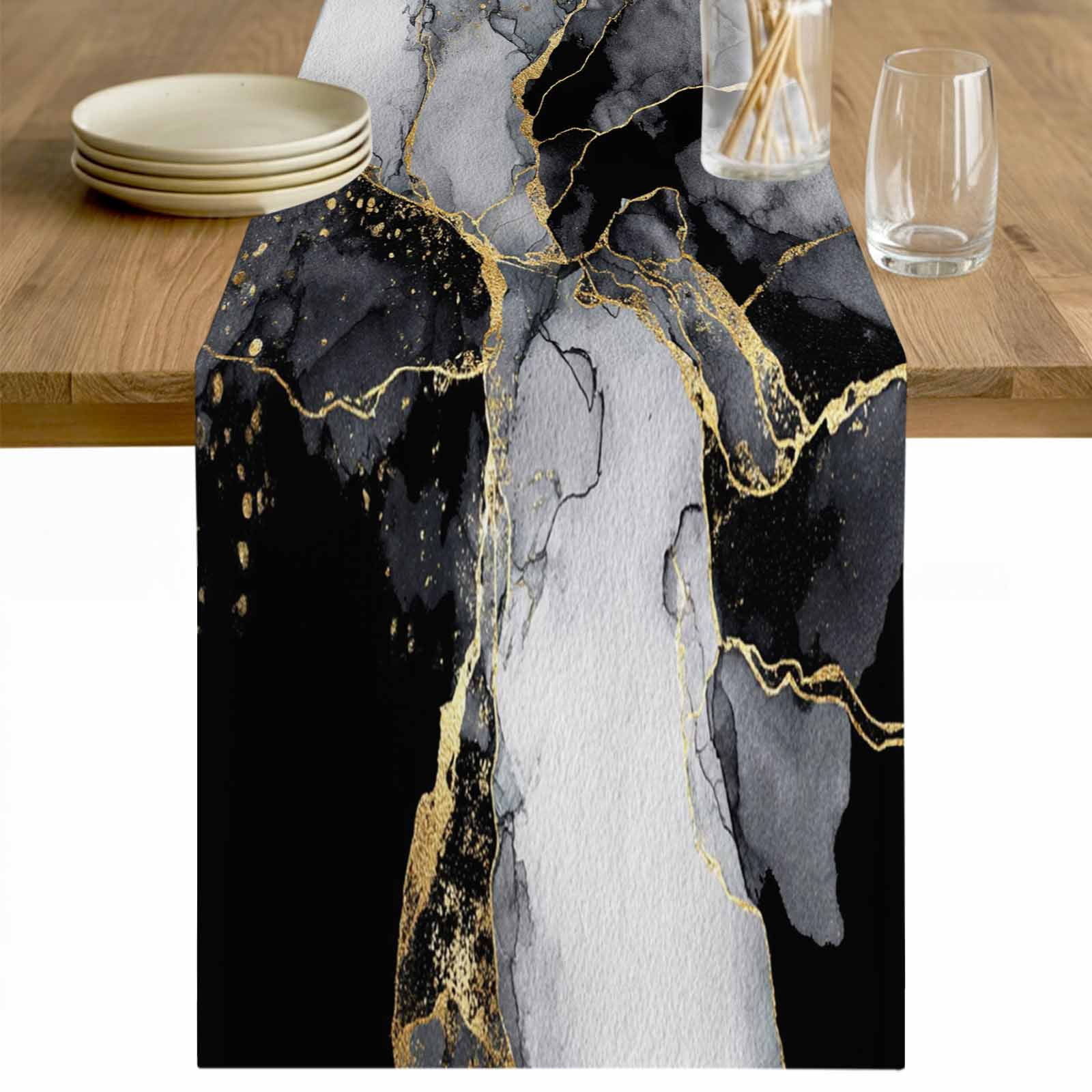 Black Grey Marble Table Runner - 36 Inch Long Modern Gradient Abstract ...
