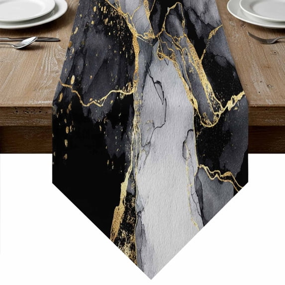Black Grey Marble Table Runner Linen Burlap Table Runner 70 Inches Long ...