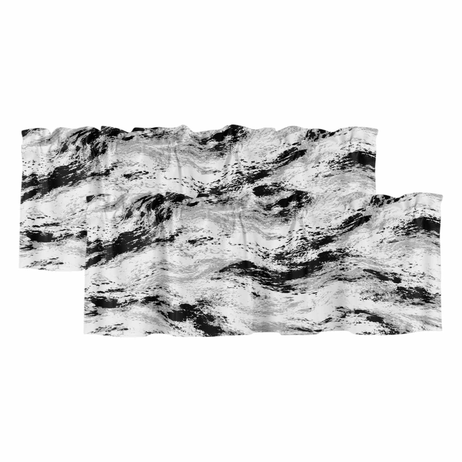 Black Grey Marble Waves 2 Panels Kitchen Valance, Modern Abstract Art ...