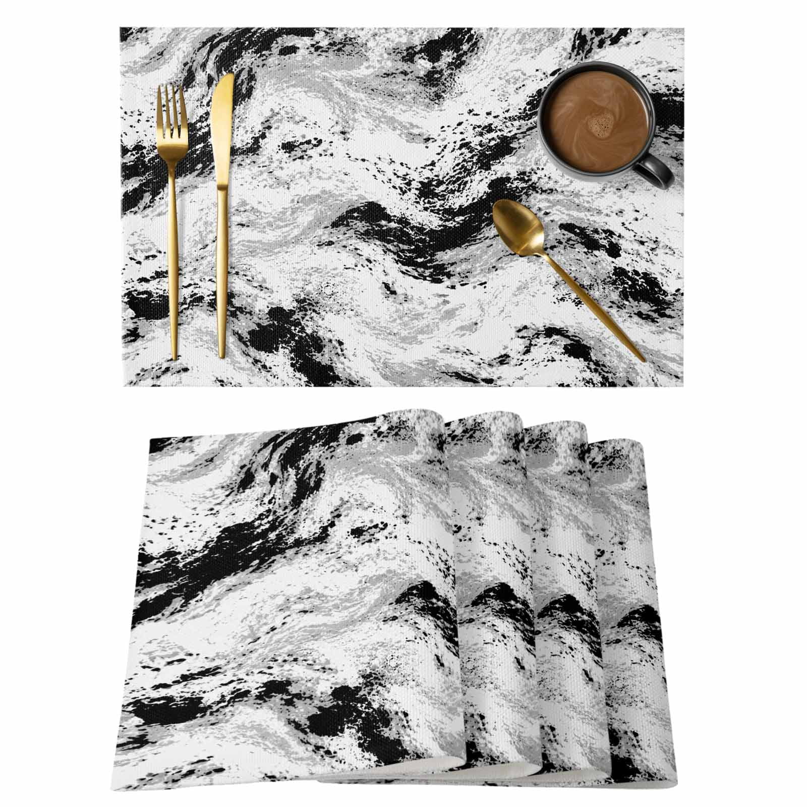 Black Grey Marble Waves Placemats Set of 12, Modern Abstract Art ...
