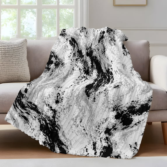 Black Grey Marble Waves Throw Blanket for Couch Modern Abstract Art ...