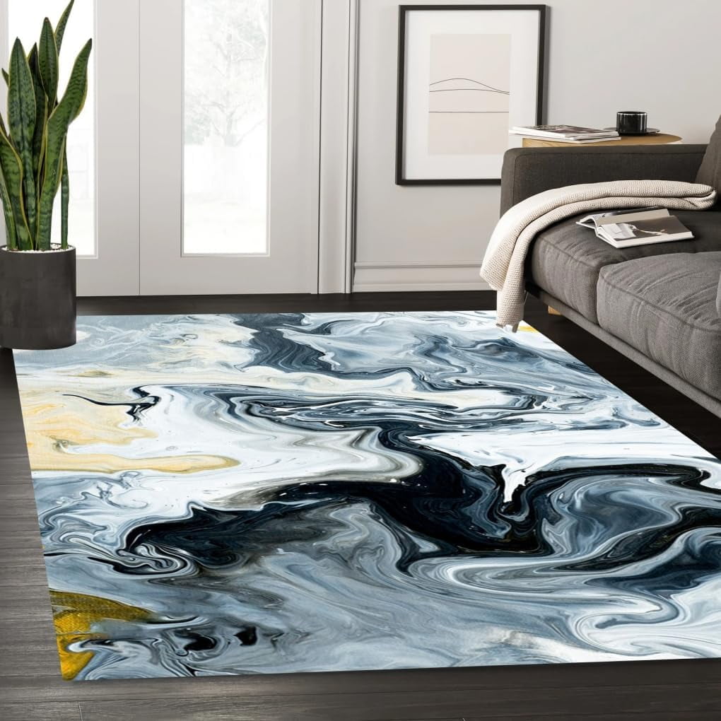 Black Grey Modern Contemporary Aesthetics Marble Abstract Rugs For ...