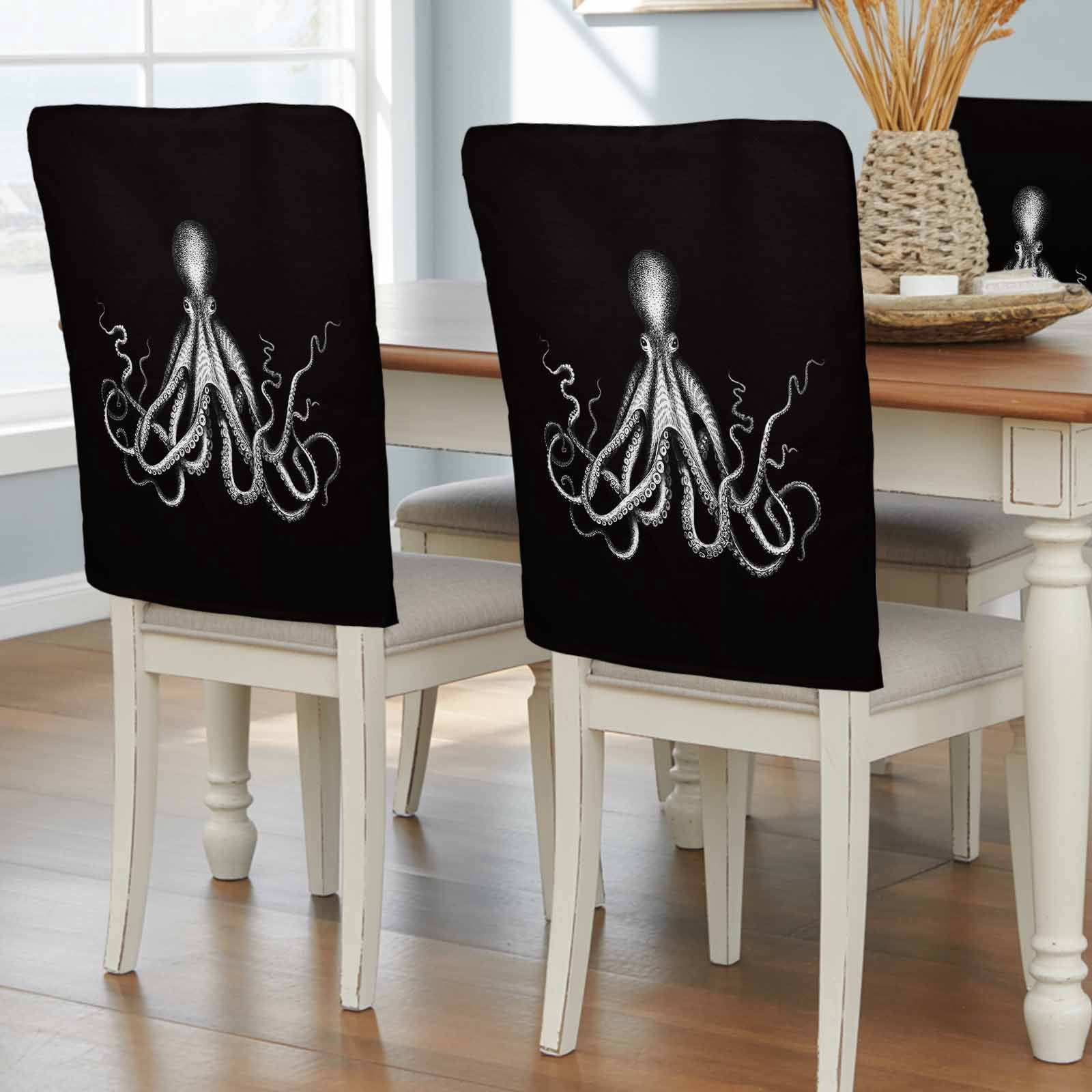 Black Grey Octopus Chair Back Covers, Summer Ocean Animals Vintage ...