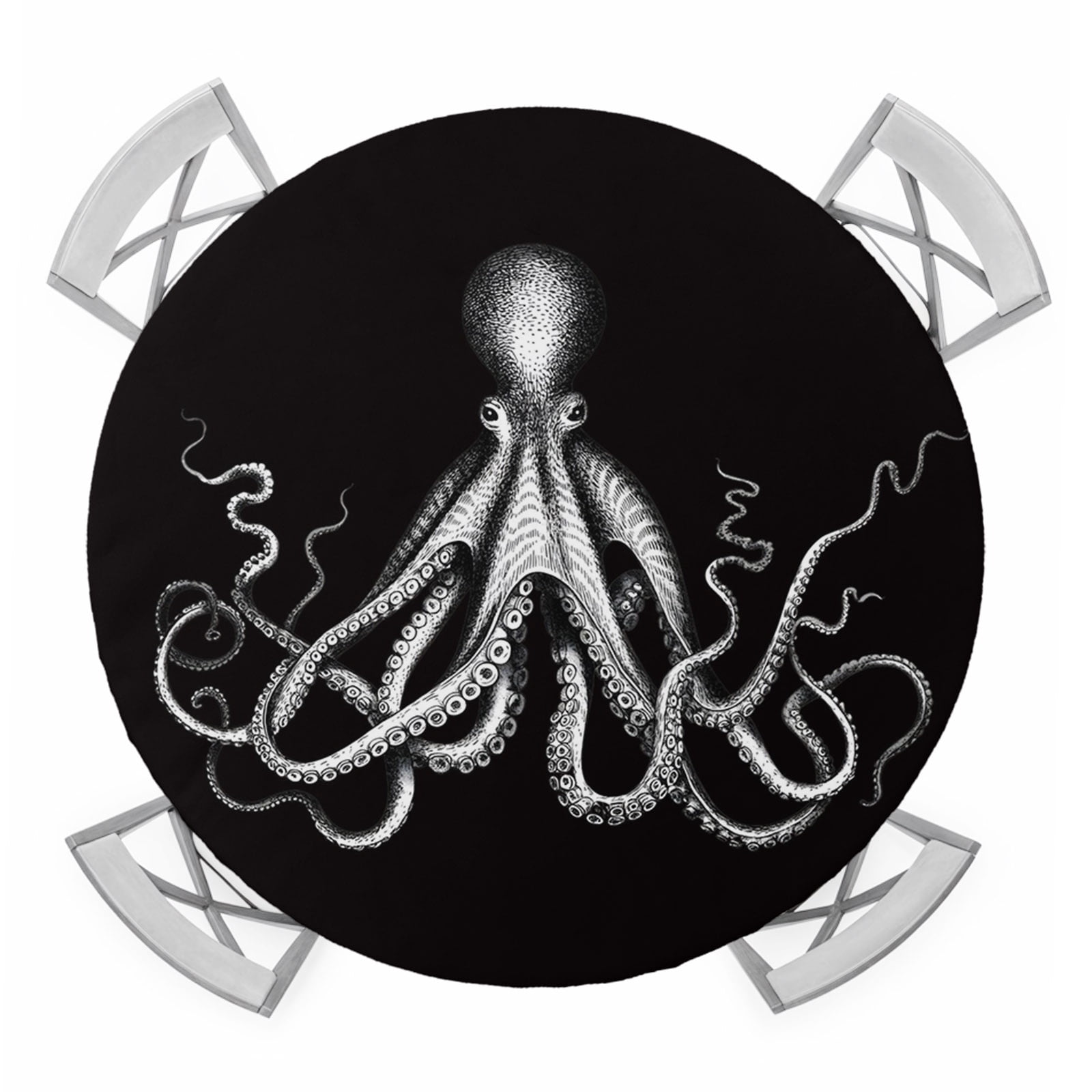 Black Grey Octopus Round Tablecloth for 55-60 Inch Tables, Fitted Table ...