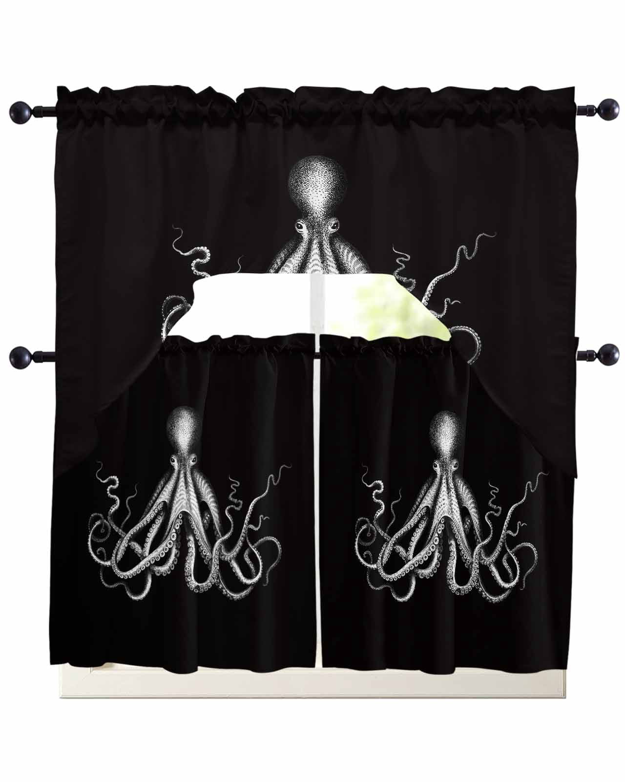 Black Grey Octopus Swag Curtains for Living Room/Bedroom Windows ...