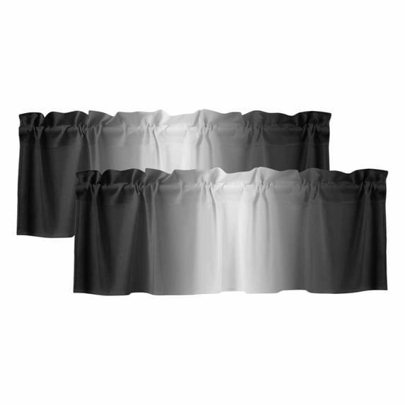 Black Grey Ombre 2 Panels Kitchen Valance, Modern Abstract Gradient ...