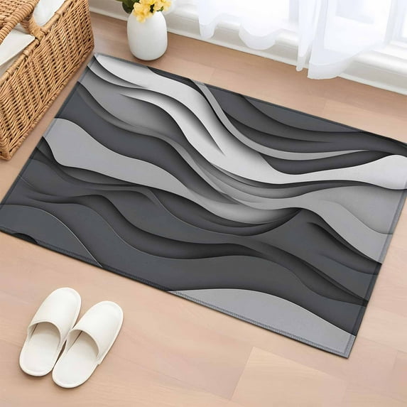 Black Grey Ombre 2x3 Door Mat Rug, Abstract Grey Wave Texture Gradient ...
