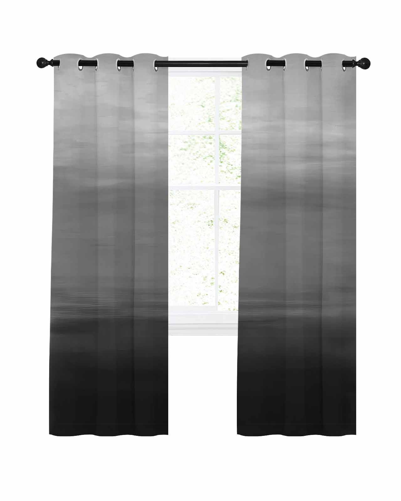 Black Grey Ombre Blackout Curtains, Light Blocking Print Window ...