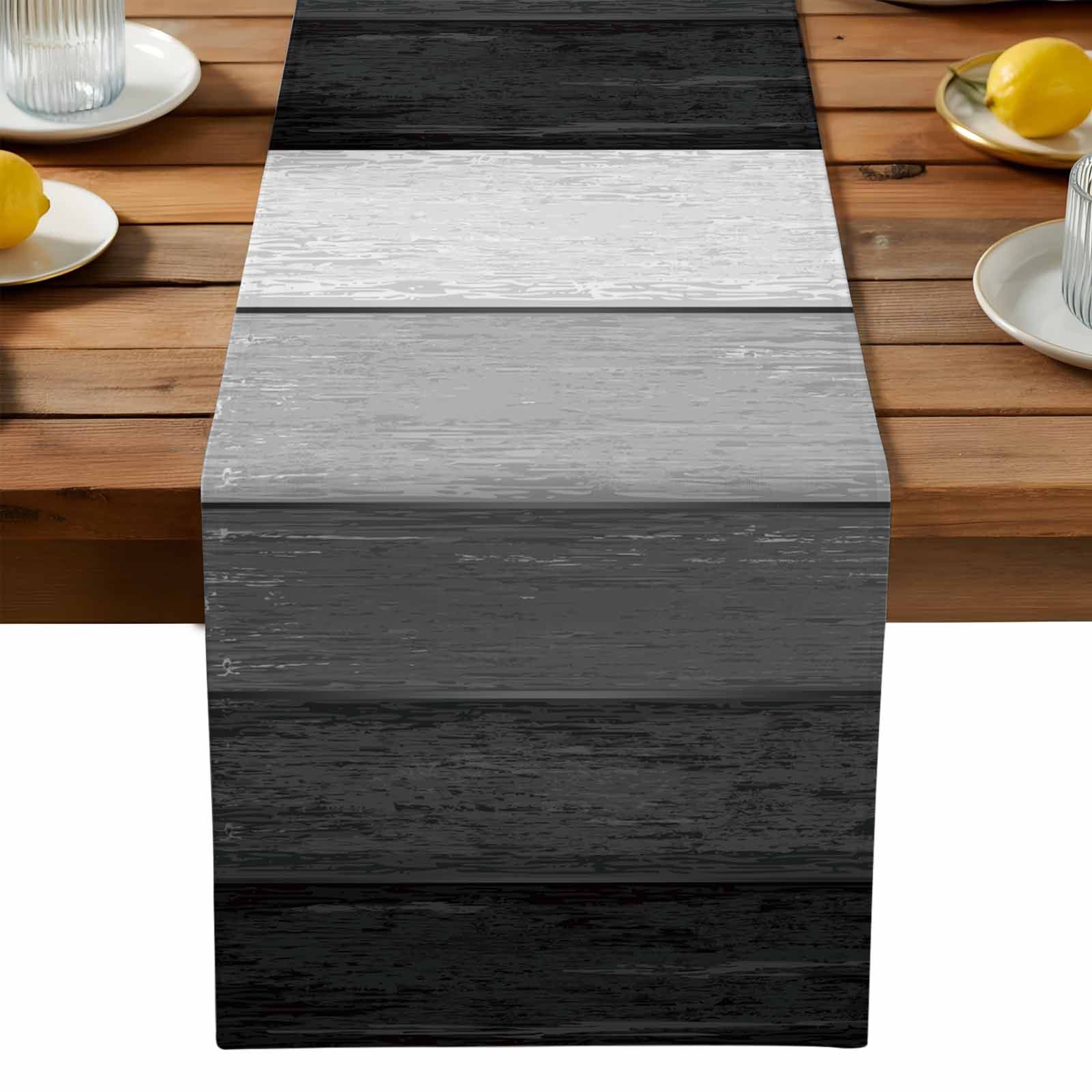 Black Grey Ombre Cotton Linen Table Runner for Dining Kitchen ...