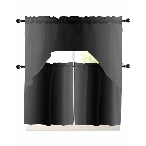 Black Grey Ombre Kitchen Curtain and Valance Set 3 Pieces,Rod Pocket ...