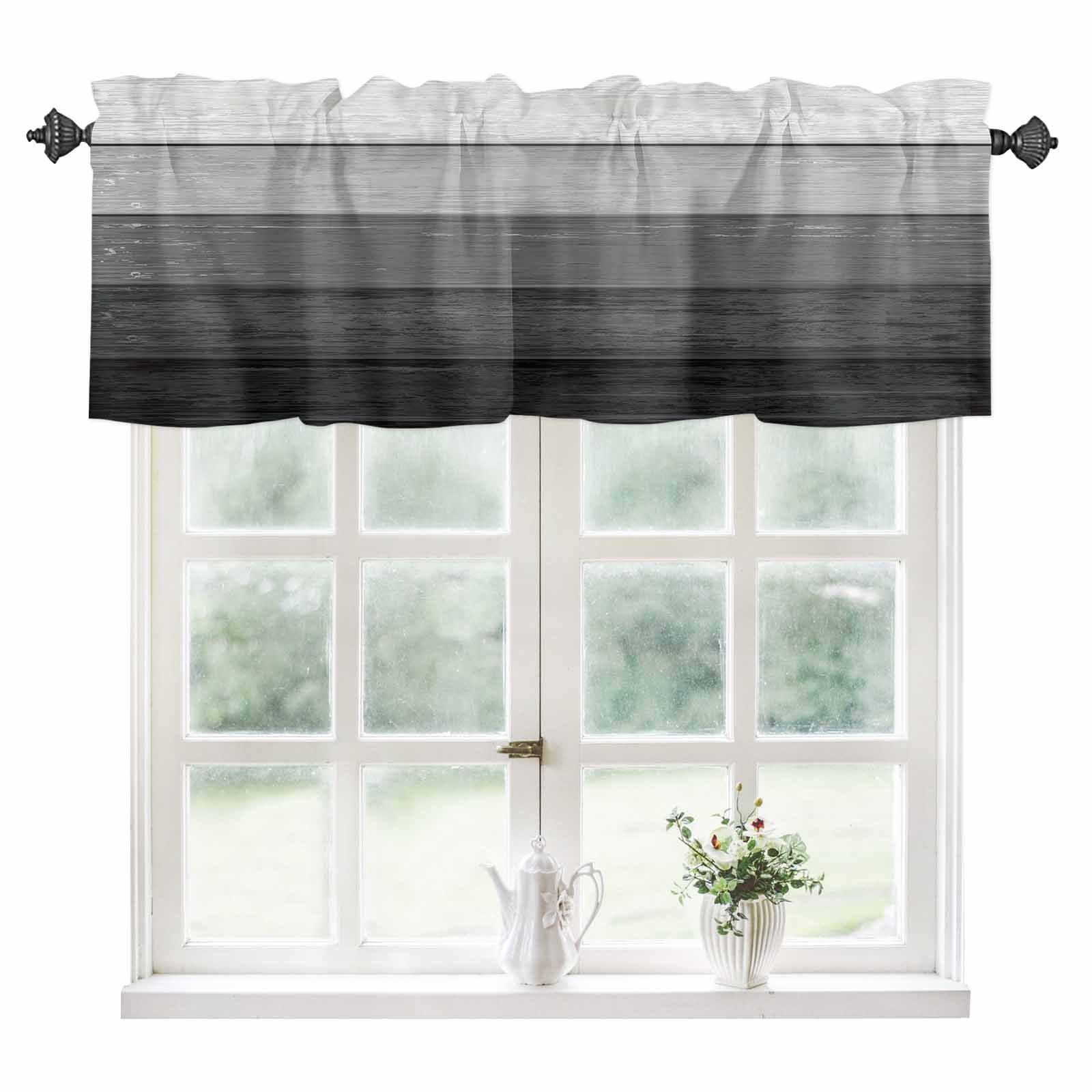 Black Grey Ombre Kitchen Valances for Windows 42x12 Inch Kitchen ...