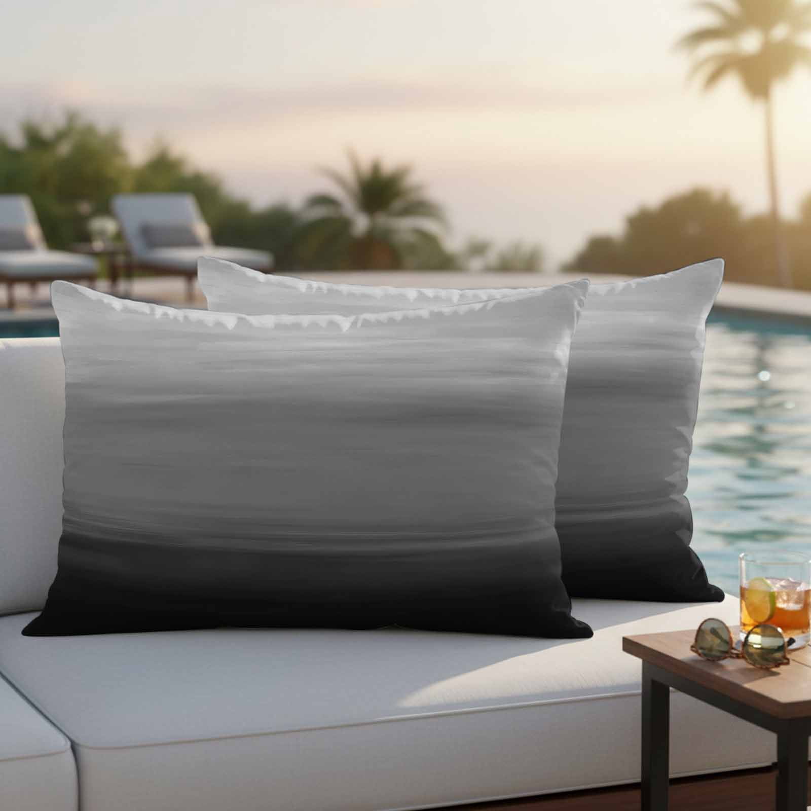 Black Grey Ombre Outdoor Pillow Covers 20x12 Inch Lumbar Pillow Covers ...
