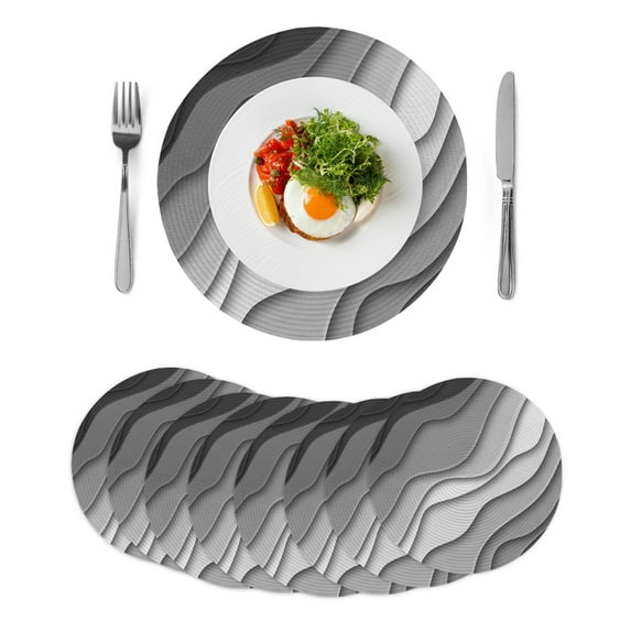 Black Grey Ombre Round 13 Inch Placemats Set of 8, Modern Geometric ...