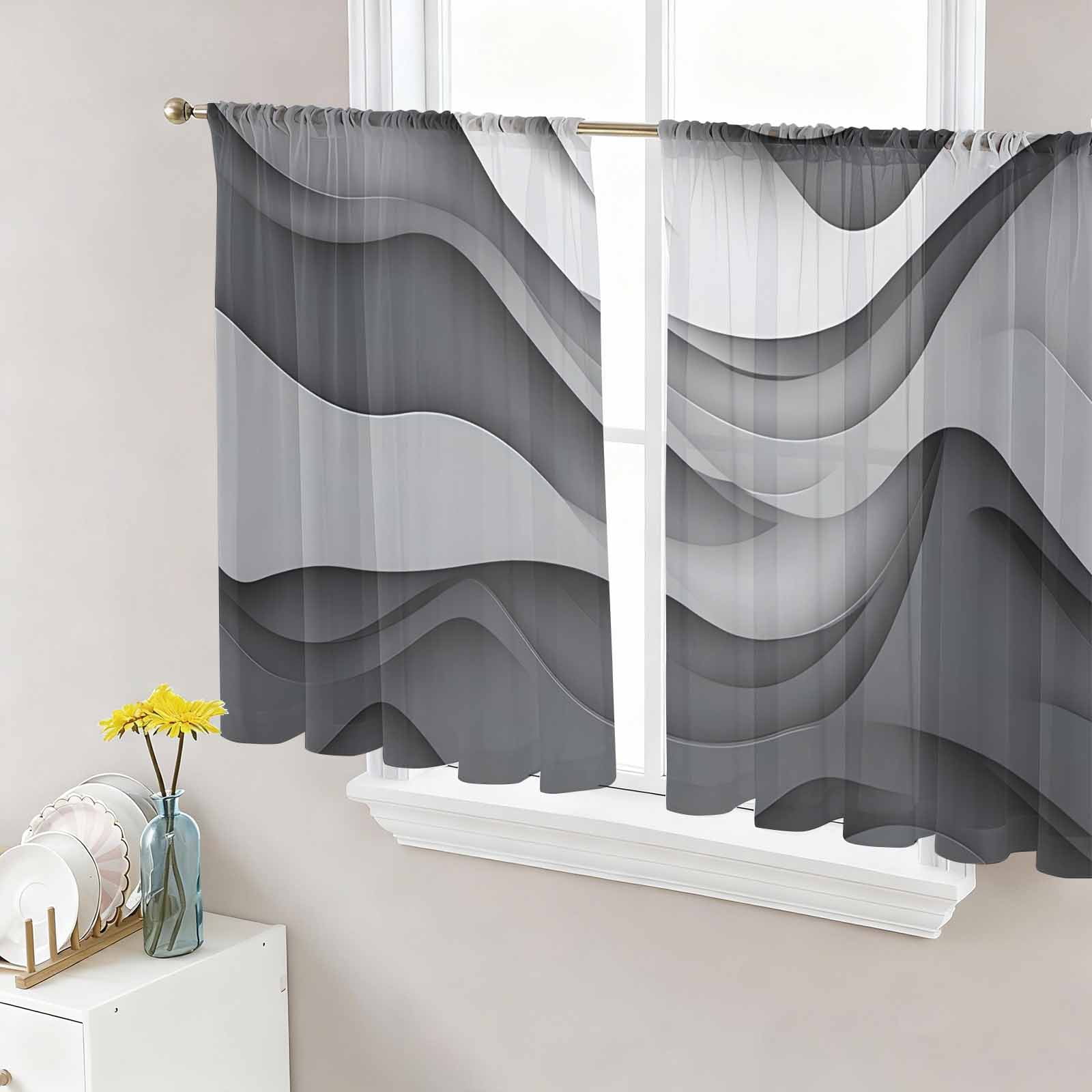 Black Grey Ombre Semi Sheer Curtains 45 Inch Length 2 Panels Set ...