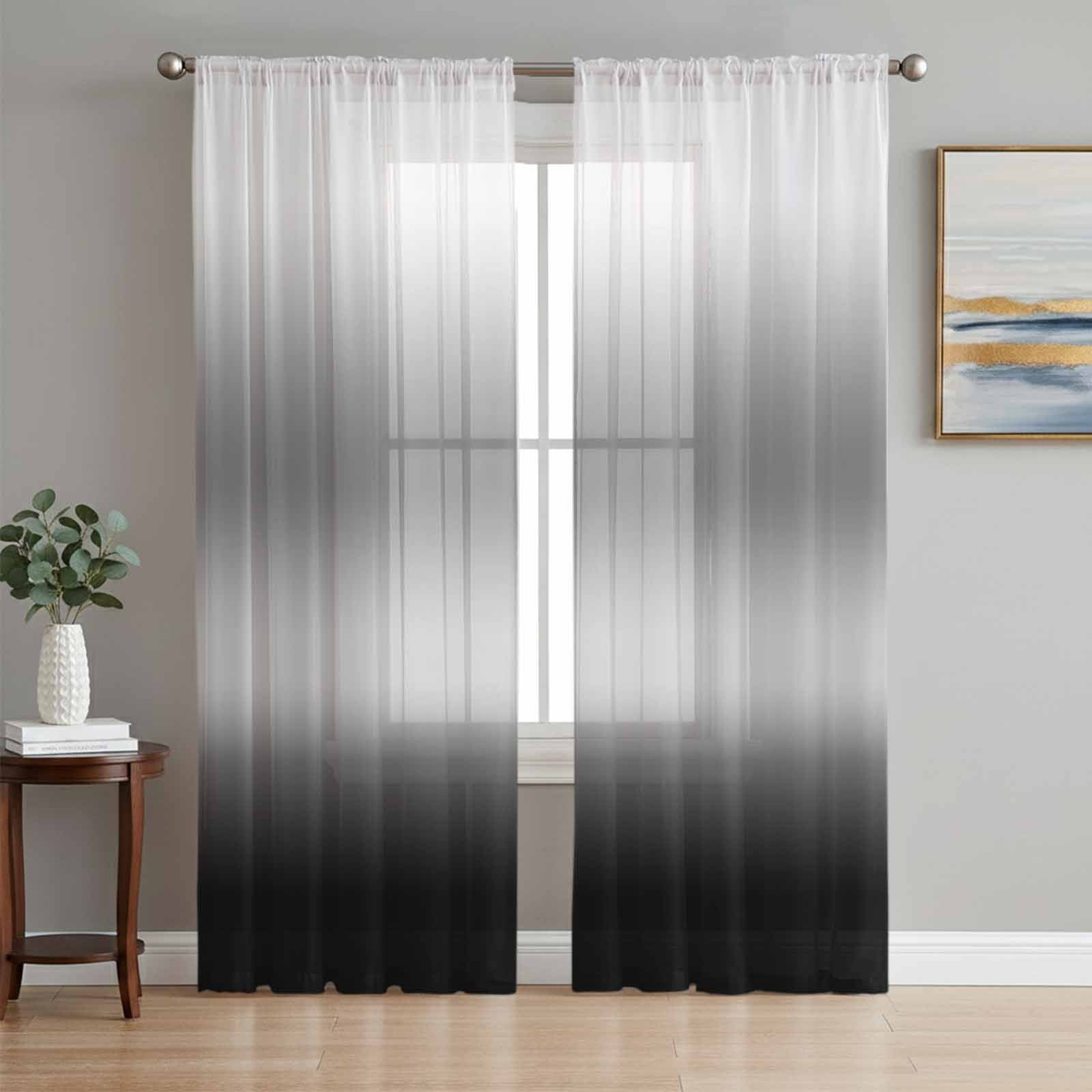 Black Grey Ombre Semi Sheer Curtains 96 Inch Length 2 Panels Set ...