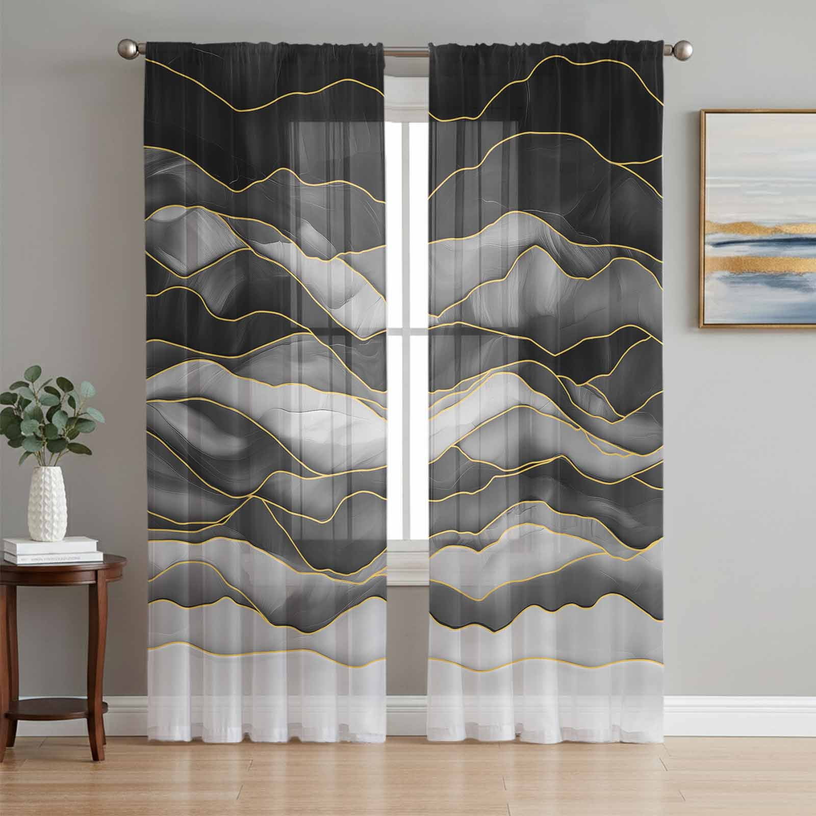 Black Grey Ombre Semi Sheer Curtains 96 Inch Length 2 Panels Set ...