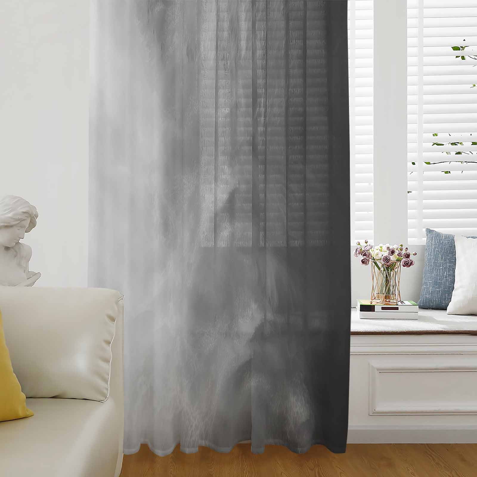 Black Grey Ombre Semi Sheer Curtains Drapes for Living Room, Bedroom ...