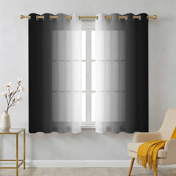 Black Grey Ombre Sheer Curtains 39 Inch Long 2 Panels, Modern Abstract ...
