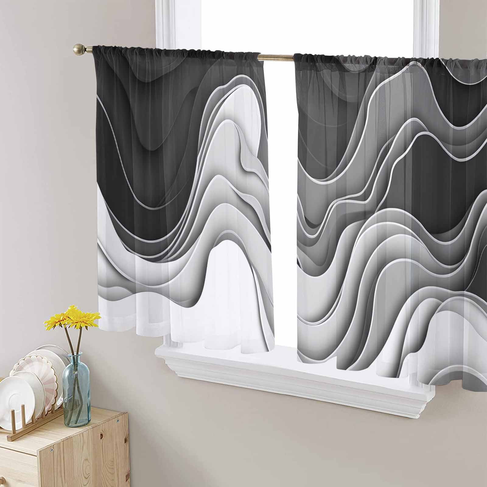 Black Grey Ombre Sheer Curtains 54 Inch Length 2 Panels Set for Living ...