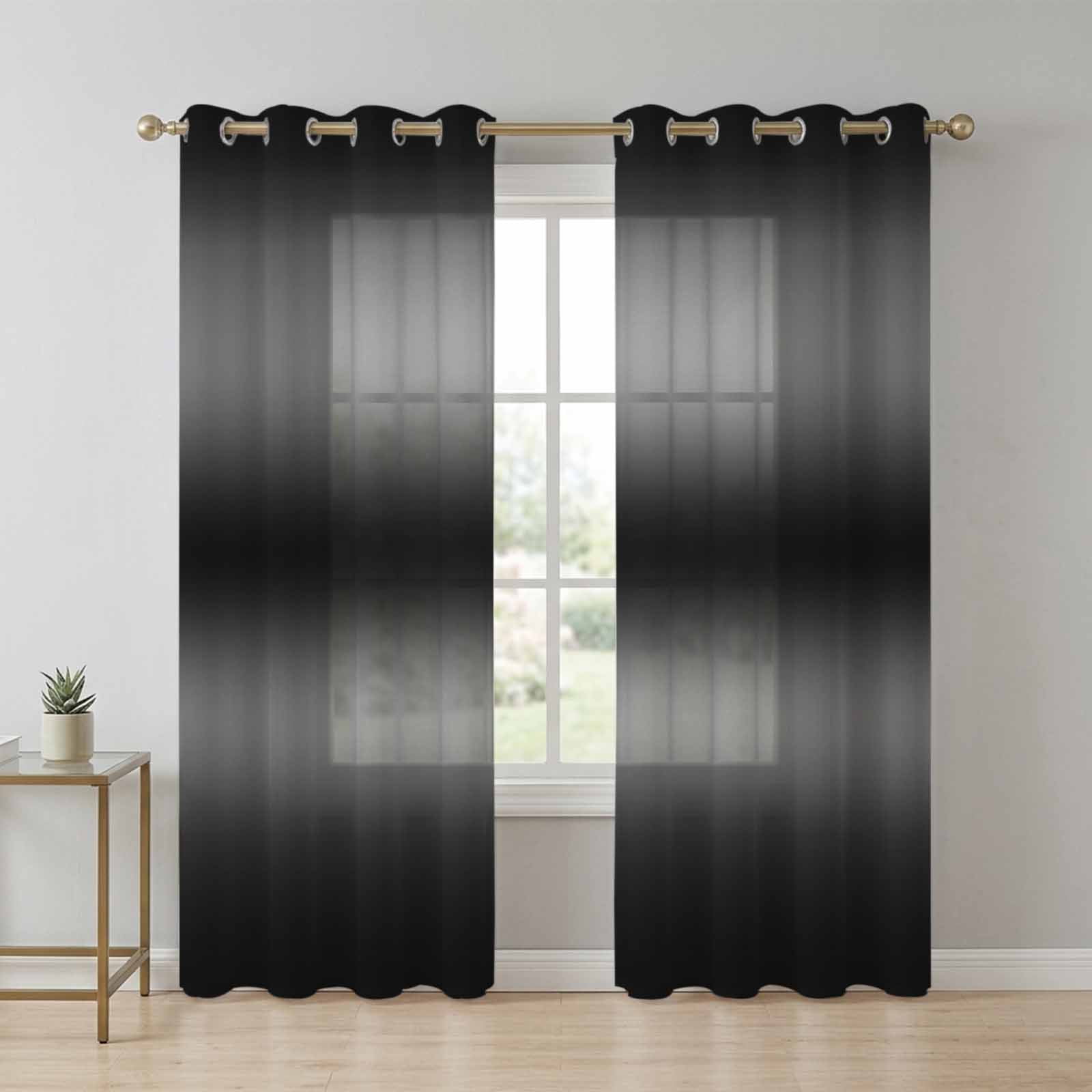 Black Grey Ombre Sheer Curtains 90 Inch Long 2 Panels, Modern Gradient ...