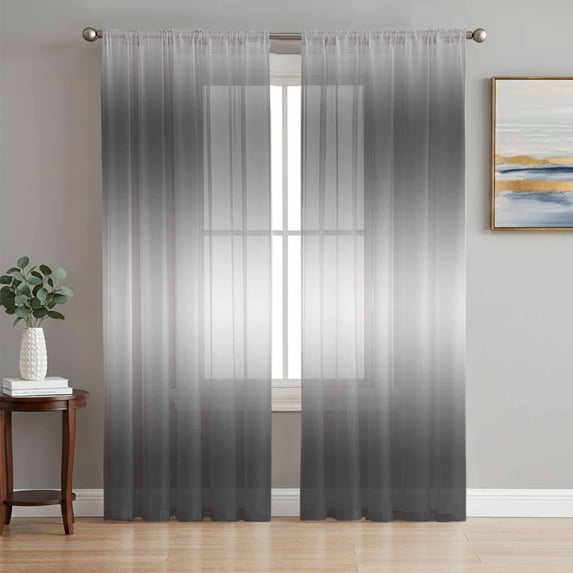 Black Grey Ombre Sheer Curtains for Living Room Bedroom Contemporary ...