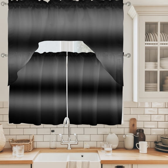 Black Grey Ombre Swag Curtains Valance and Tier Set, Modern Gradient ...