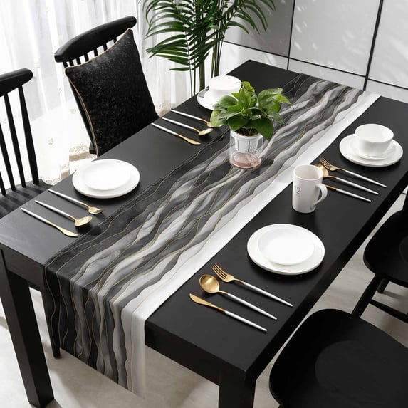Black Grey Ombre Table Runner 90 Inches Long, Modern Moire Abstract Art ...