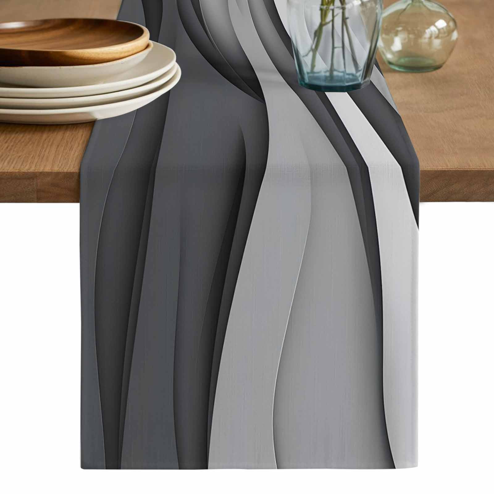 Black Grey Ombre Table Runner, Modern Geometric Abstract Moire Art ...