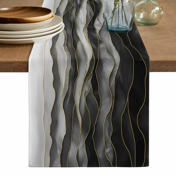 Black Grey Ombre Table Runner, Modern Moire Abstract Art Luxury ...