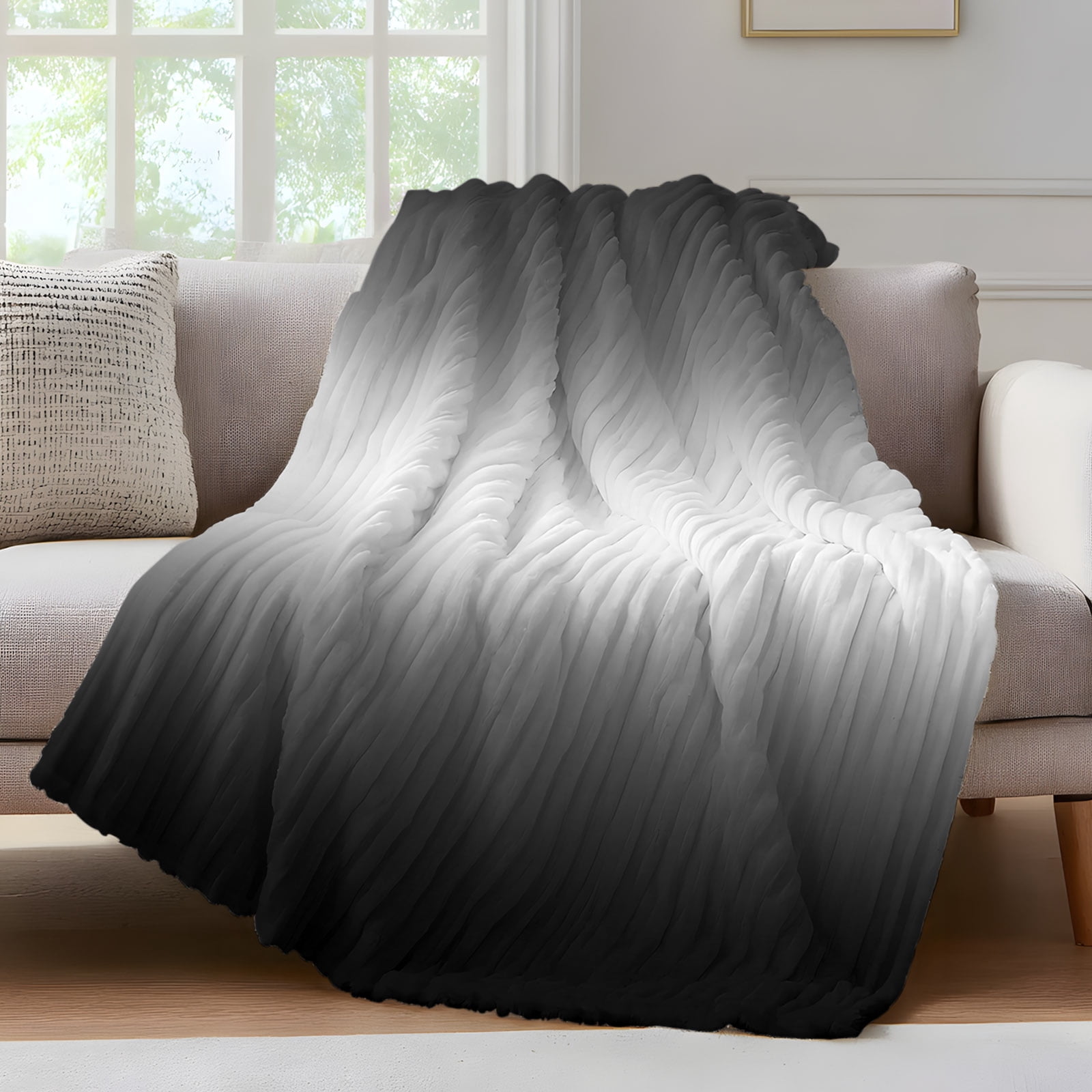 Black Grey Ombre Throw Blanket for Couch Modern Gradient Abstract Art ...