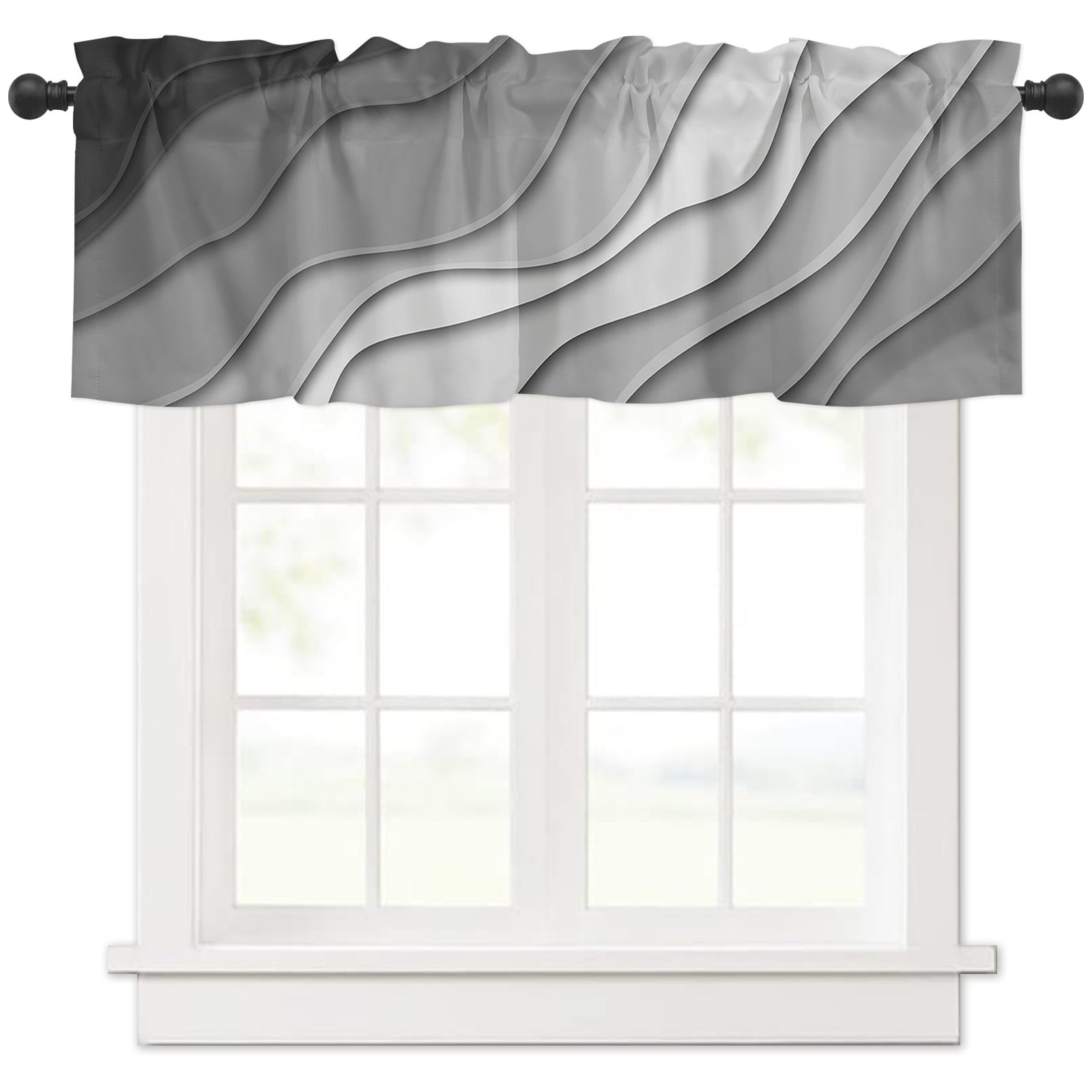 Black Grey Ombre Valances for Windows Farmhouse Kitchen Curtains ...