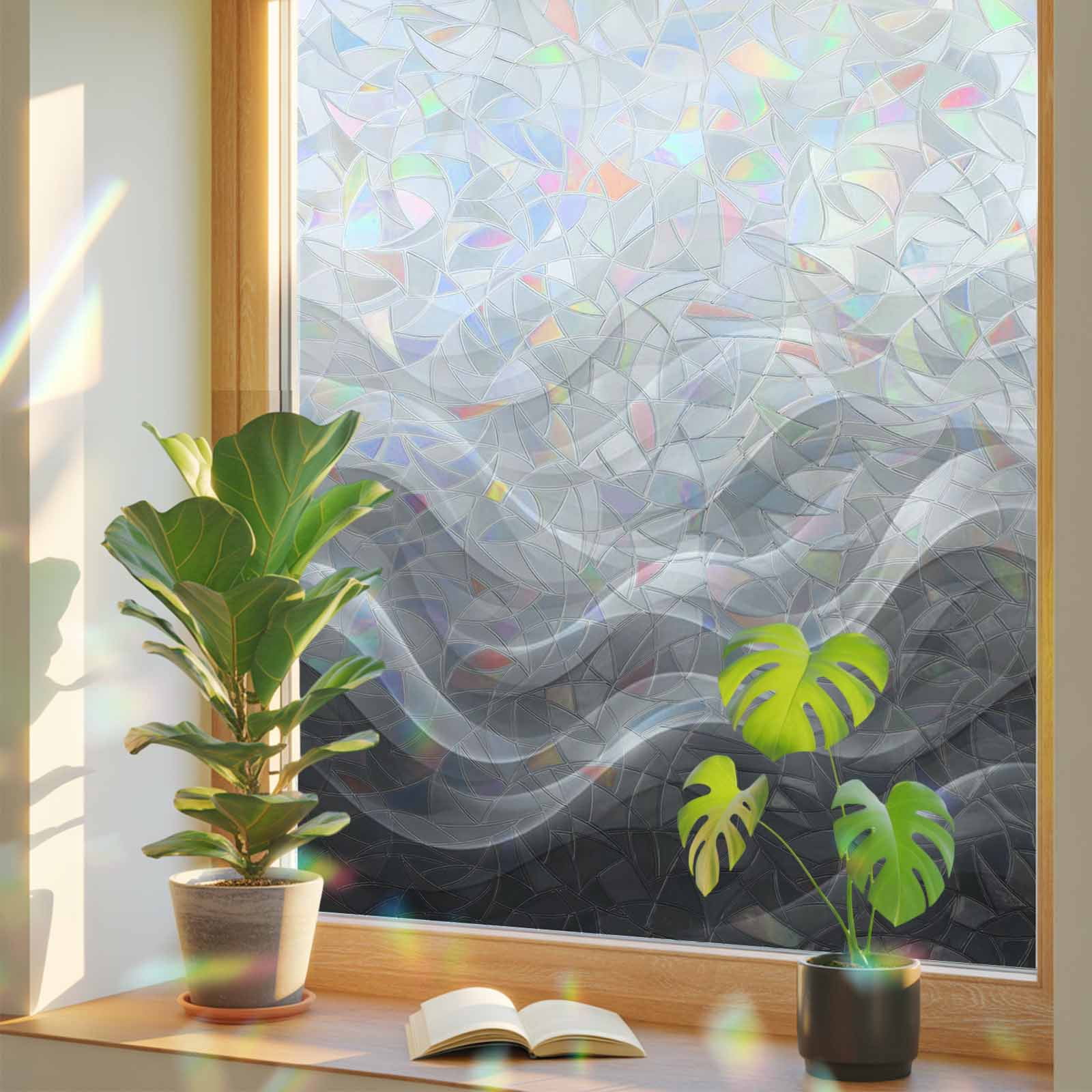 Black Grey Ombre Window Privacy Film Rainbow Static Cling Stain Glass ...