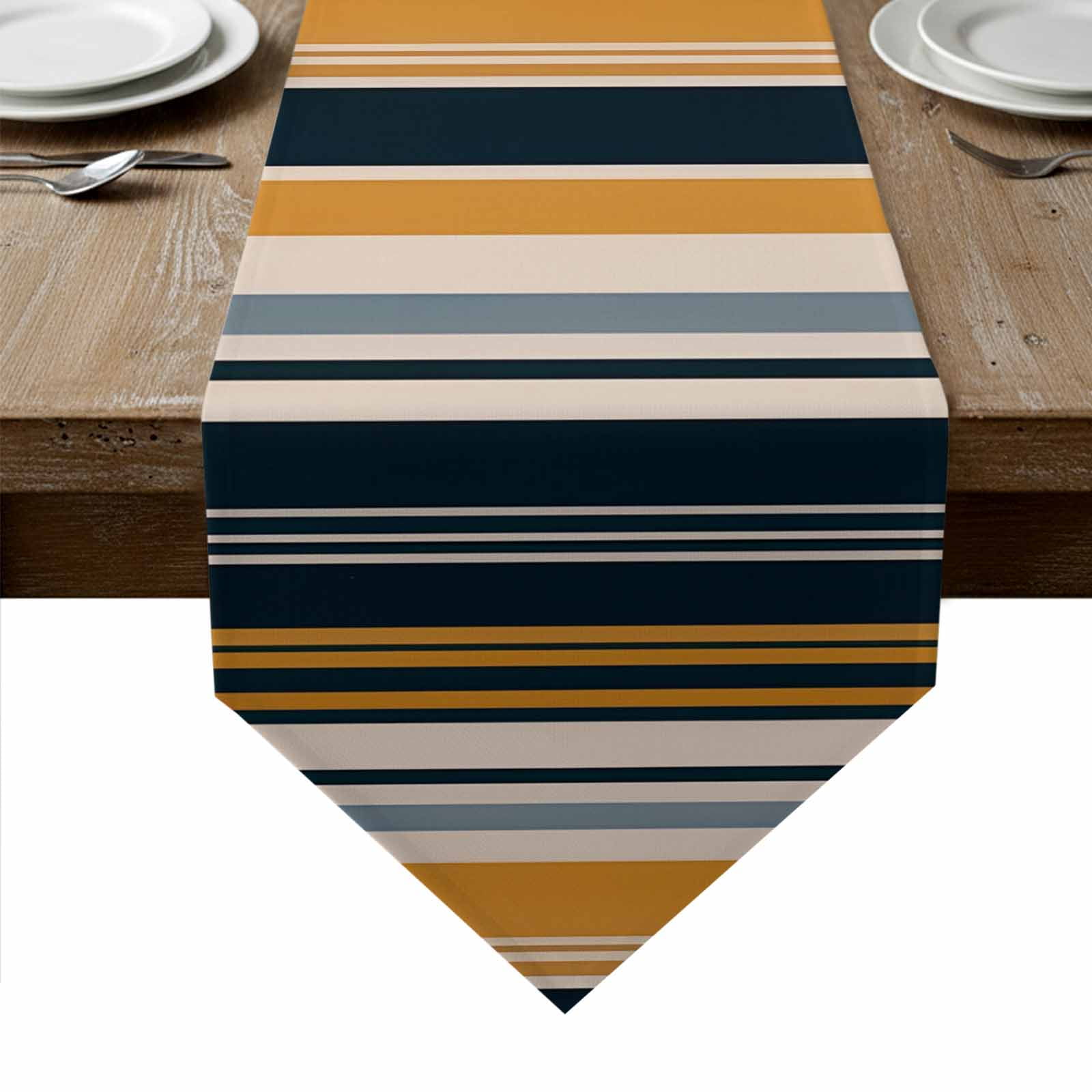Black Grey Orange Striped Table Runner Linen Burlap Table Runner 72 ...