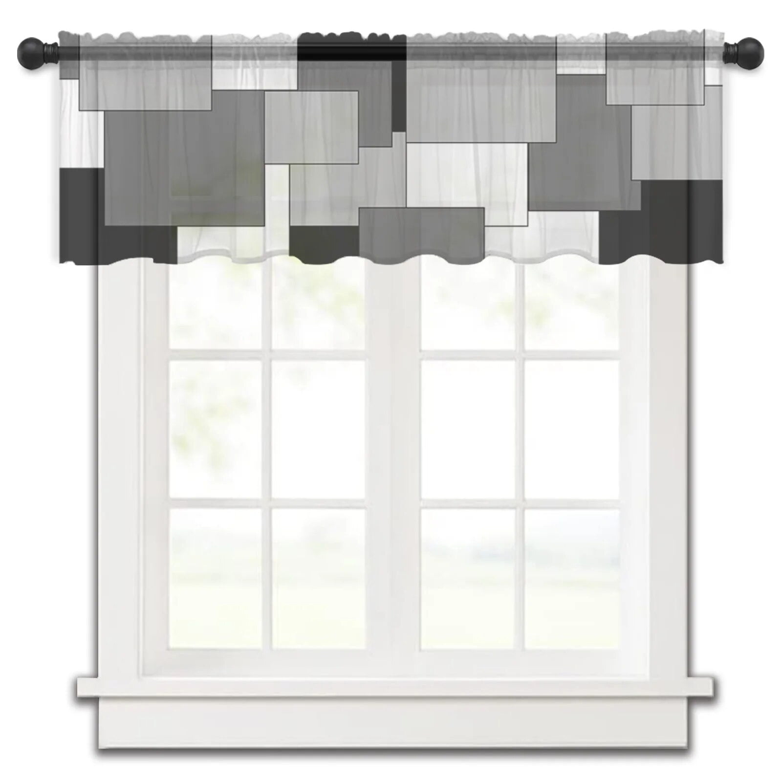 Black Grey Patchwork Abstract Art Rod Pocket Short Curtain Half-Curtain ...