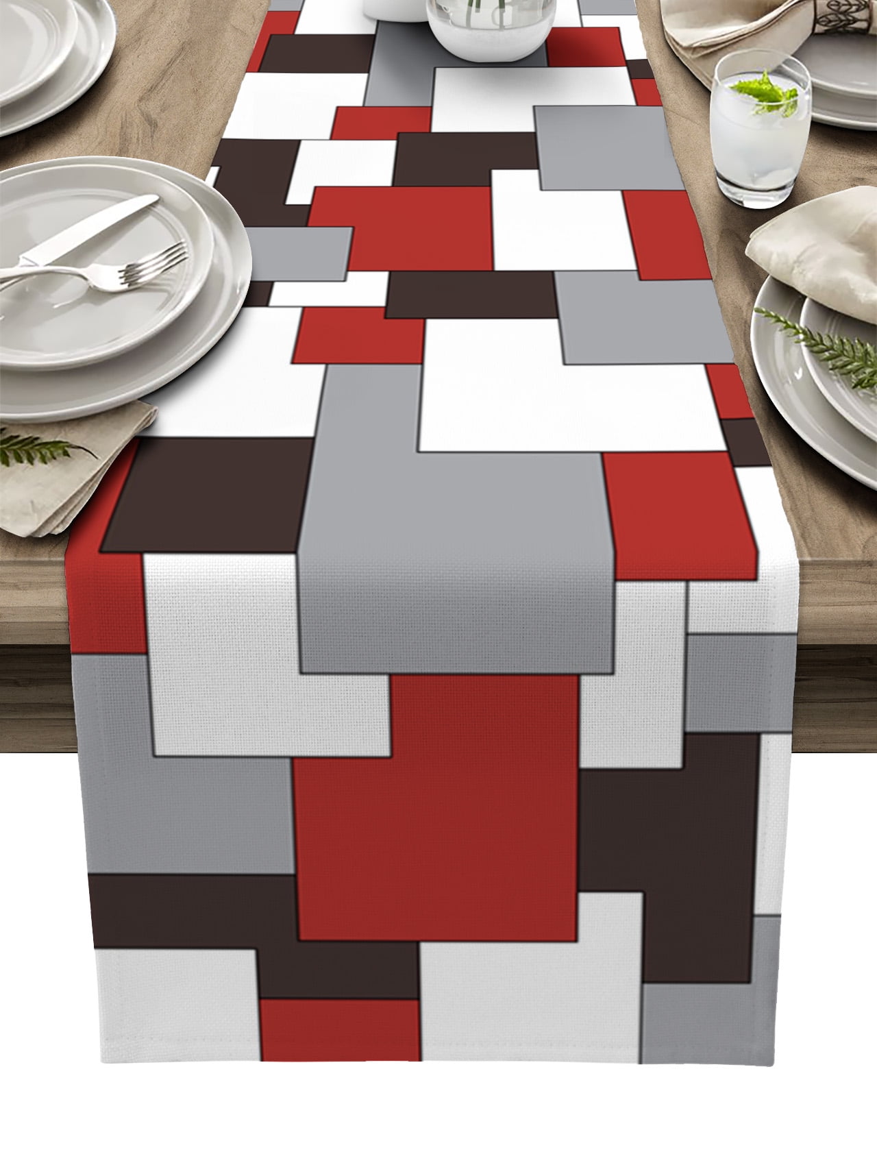 Black Grey Patchwork Abstract Art Table Runner Home Wedding Table Flag ...