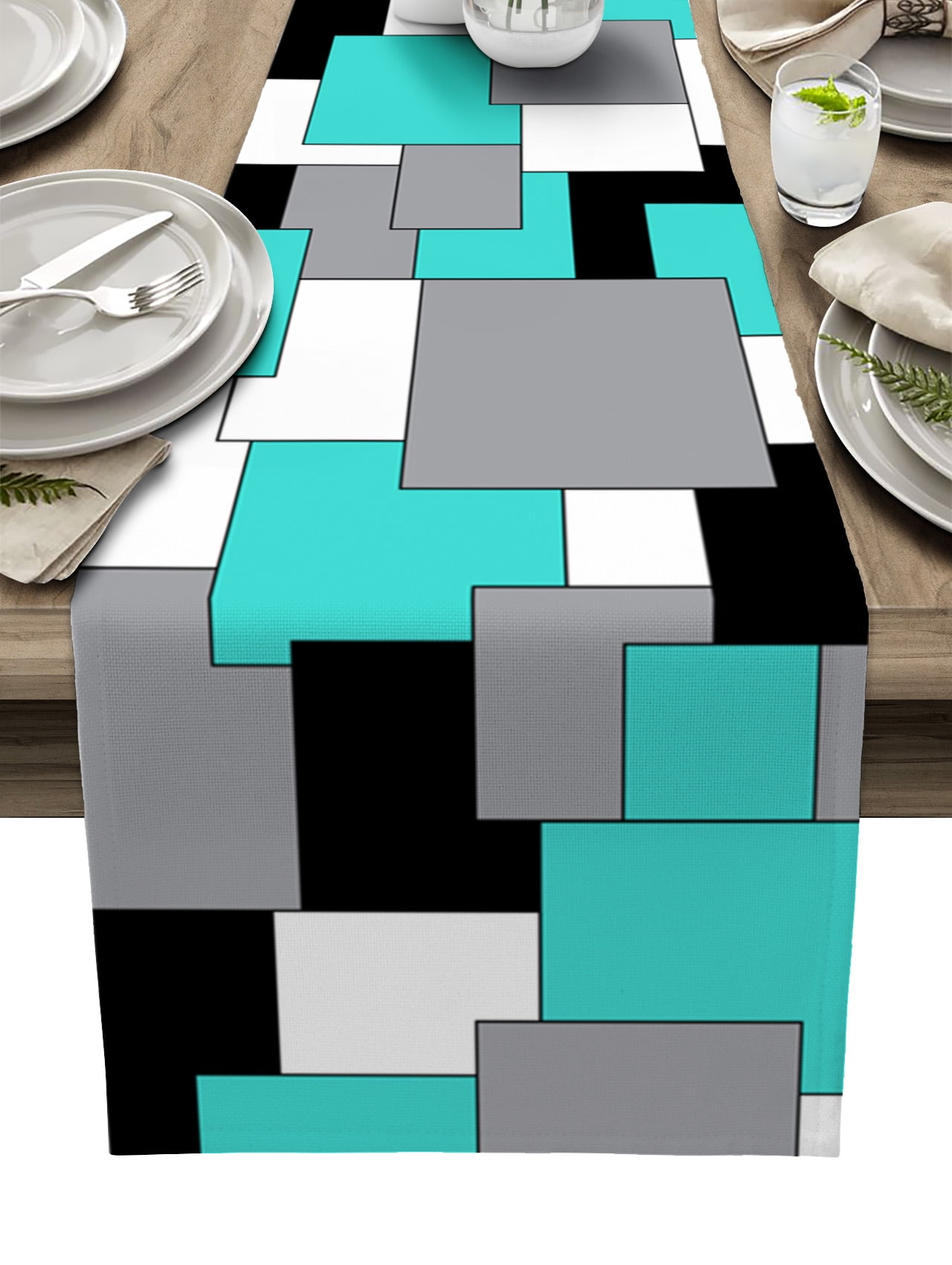 Black Grey Patchwork Abstract Art Table Runner Home Wedding Table Flag ...