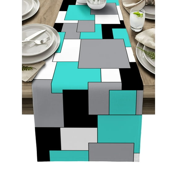 Black Grey Patchwork Abstract Art Table Runner Home Wedding Table Flag ...