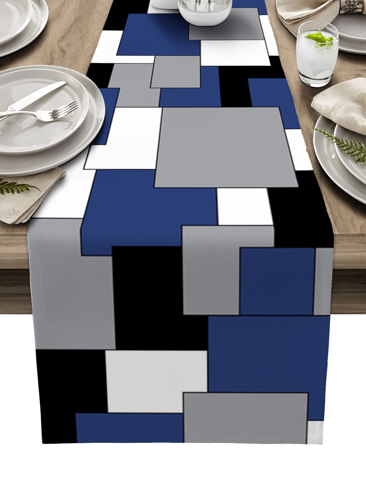 Black Grey Patchwork Abstract Art Table Runner Home Wedding Table Flag ...