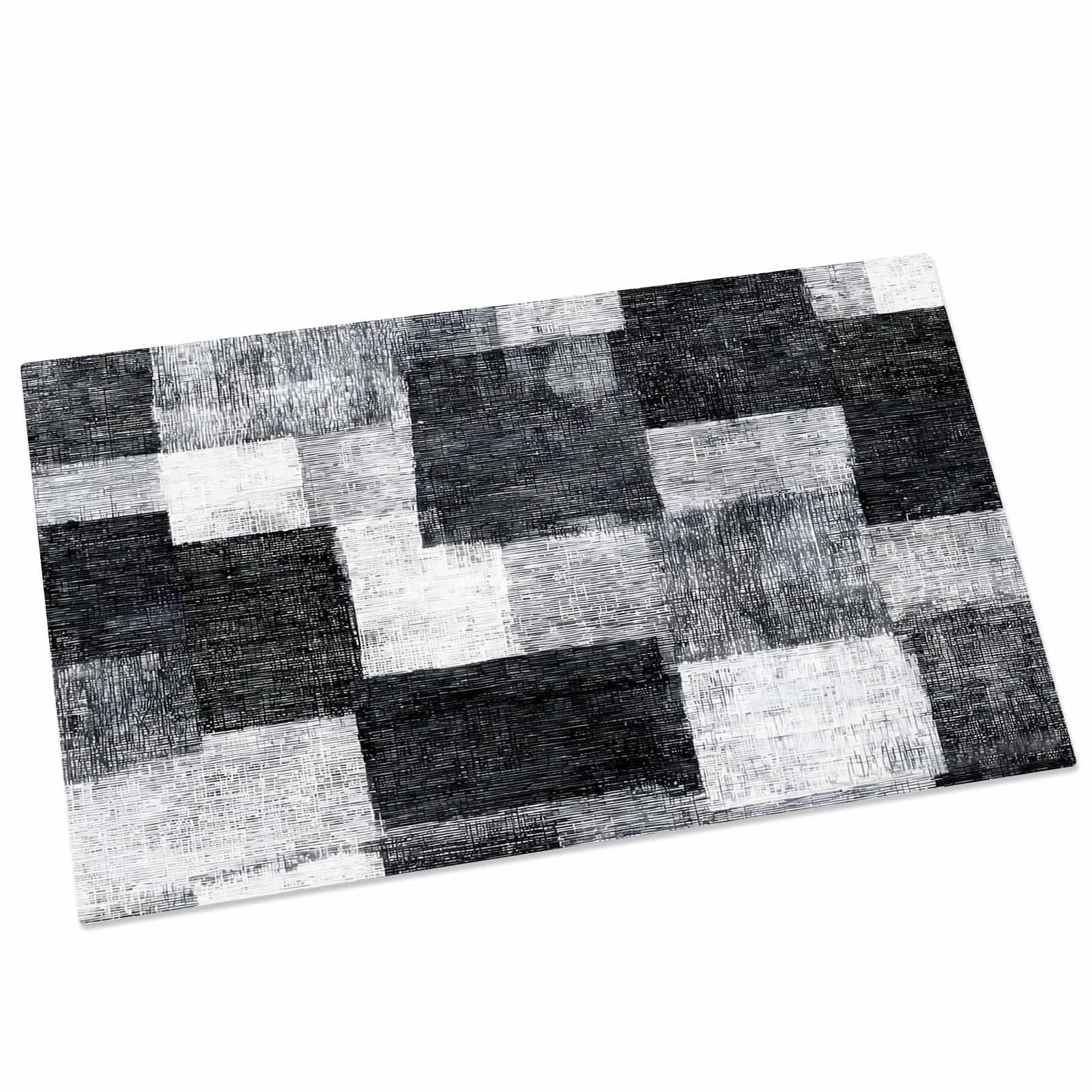 Black Grey Patchwork Door Mat 18x30 Inch Modern Abstract Black Grey ...