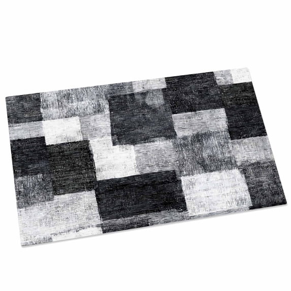 Black Grey Patchwork Door Mat 18x30 Inch Modern Abstract Black Grey ...