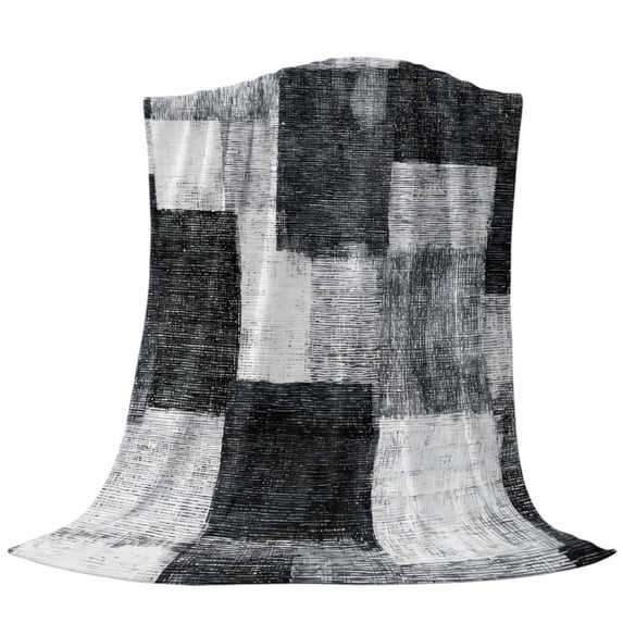 Black Grey Patchwork Fleece Throw Blanket Modern Abstract Black Grey ...