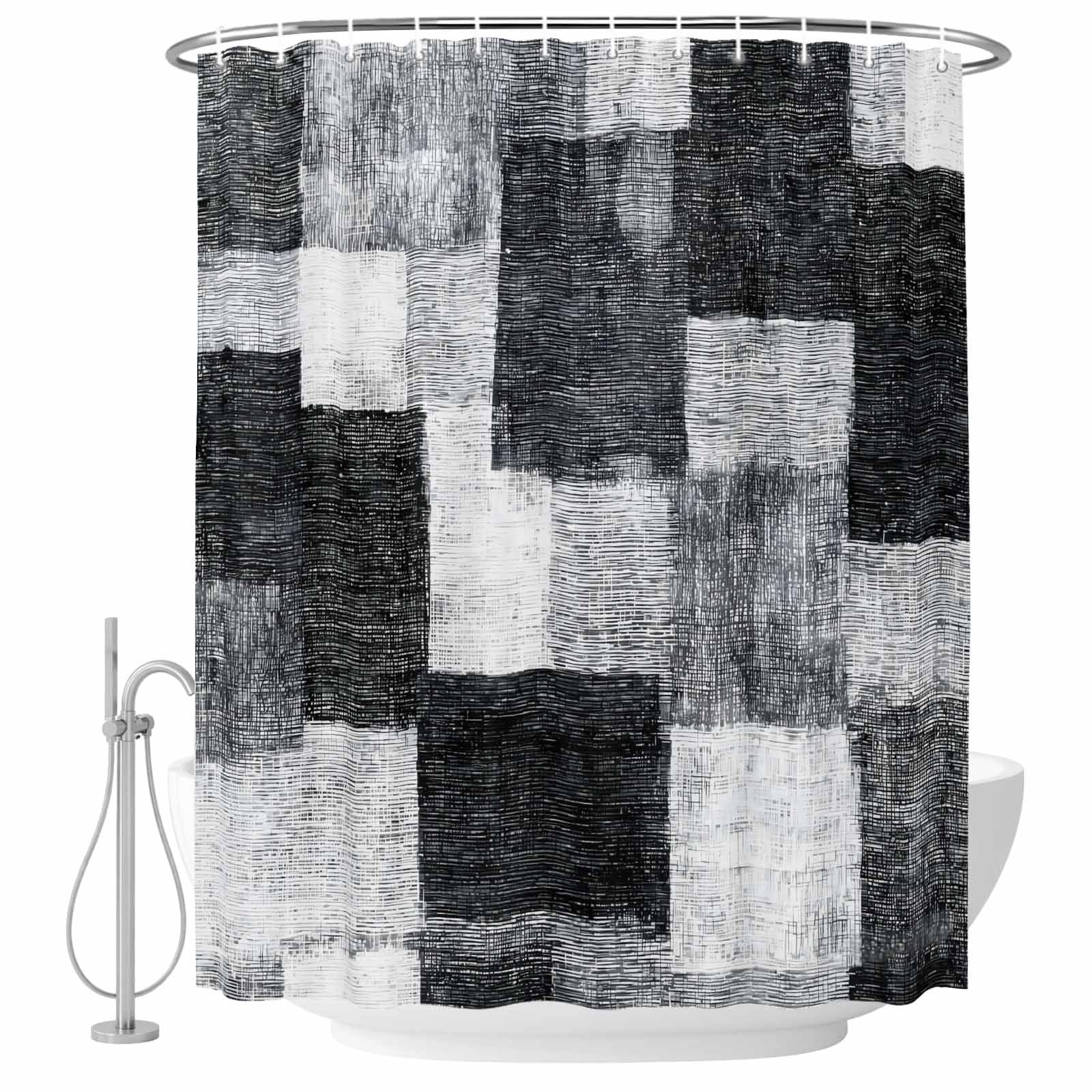 Black Grey Patchwork Shower Curtain for Bathroom, Modern Abstract Black ...
