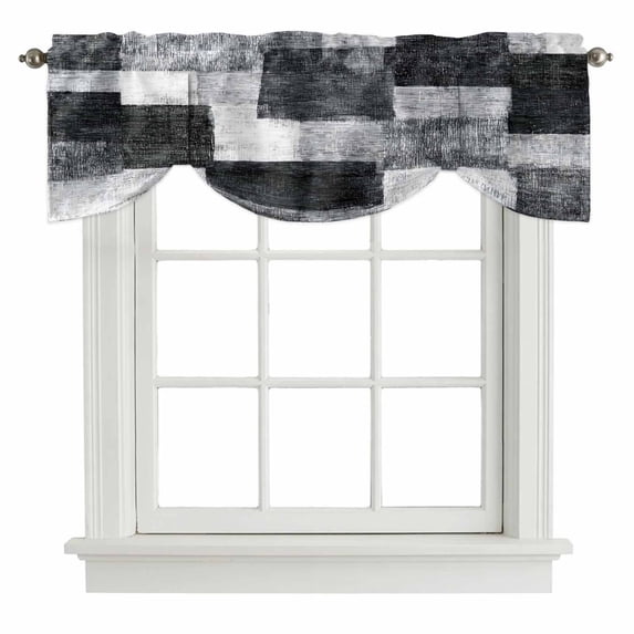 Black Grey Patchwork Tie Up Valance Curtains Modern Abstract Black Grey ...