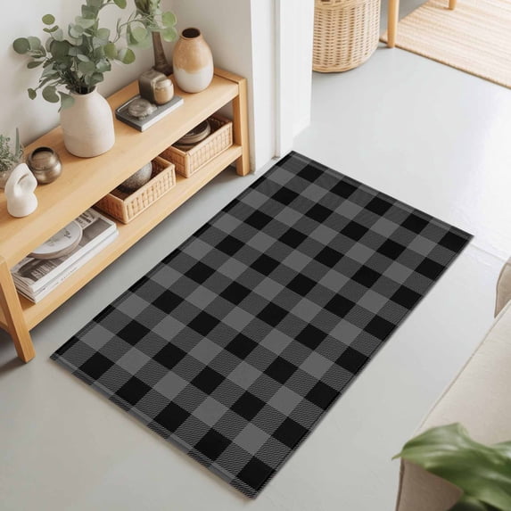 Black and Grey Plaid Rectangle Area Rug 2x3ft,Living Room Rug Non-Slip ...
