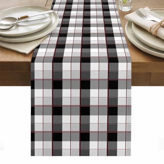 Black Grey Plaid Table Runner Modern Abstract Ombre Gingham Checkered ...