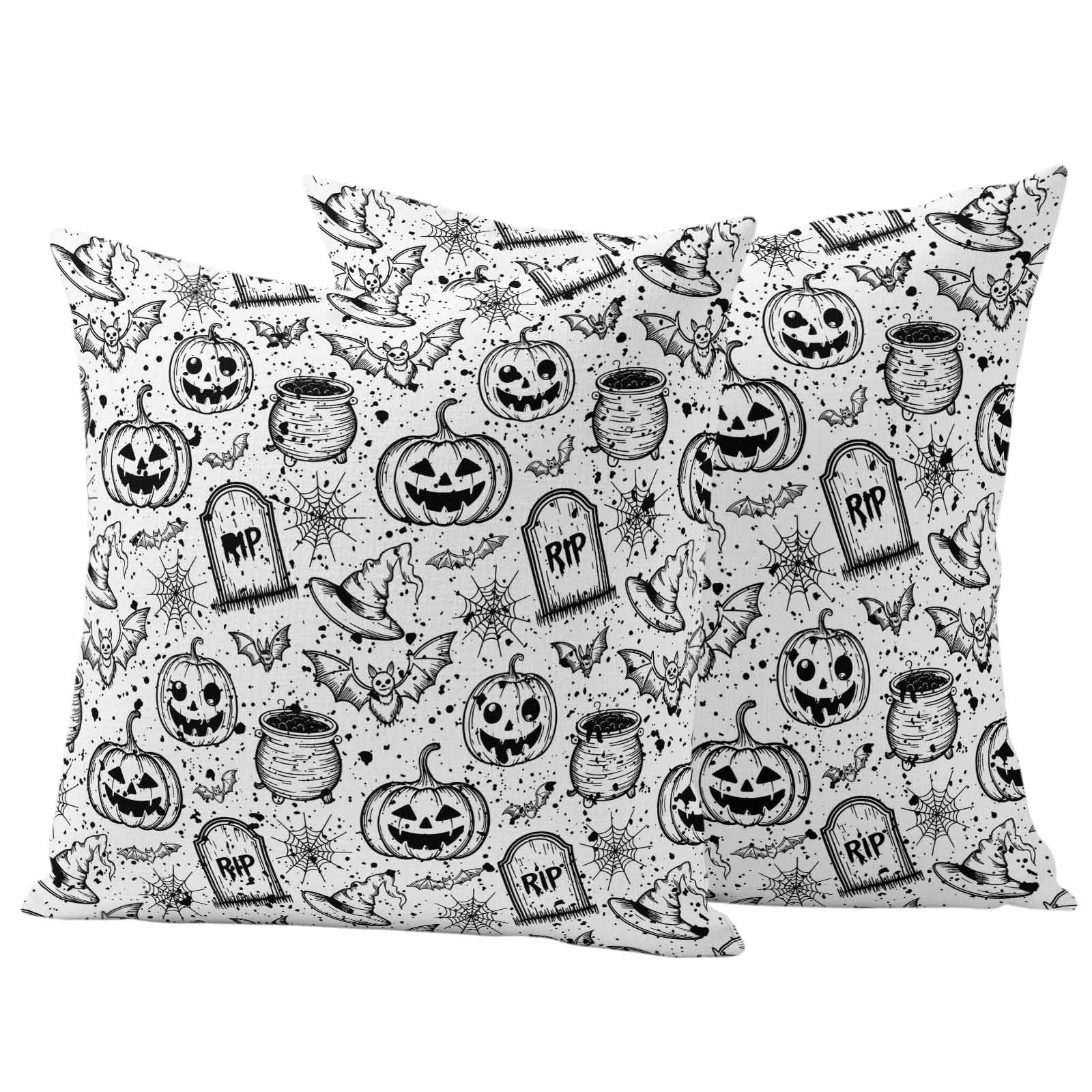 Black Grey Pumpkin Halloween Outdoor Waterproof Pillow Covers, Web ...