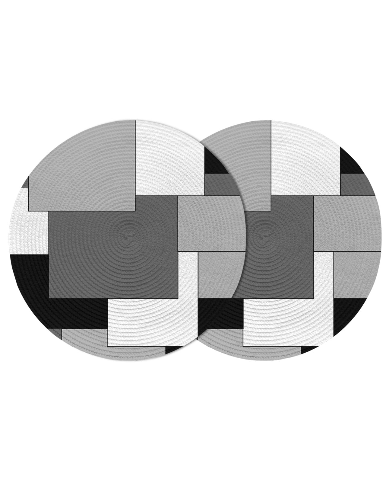 Black Grey Round 13 Inch Placemats Set of 2, Middle Century Irregular ...